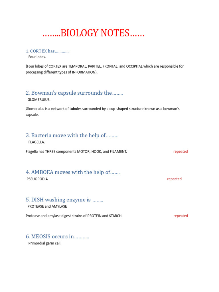 Biology Notes | PDF | Digestion | Cell (Biology)