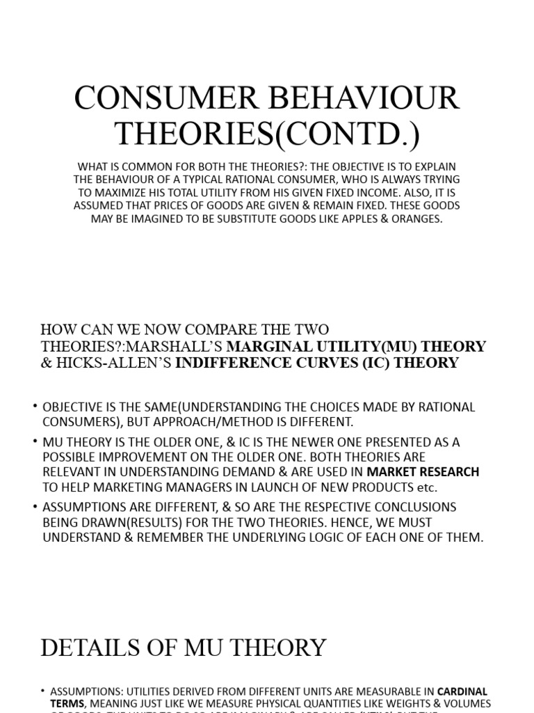 Consumer Behaviour Theories (Contd | PDF | Utility | Economics