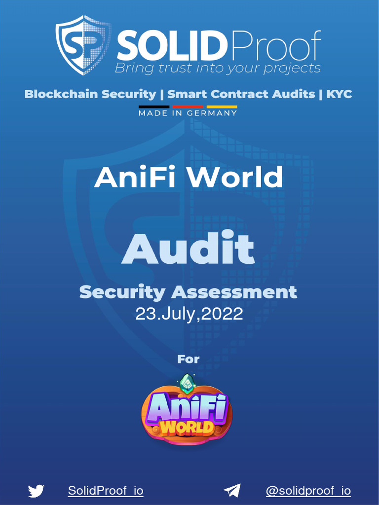AniFi SmartContract Audit Solidproof | PDF | Vulnerability (Computing) | Risk