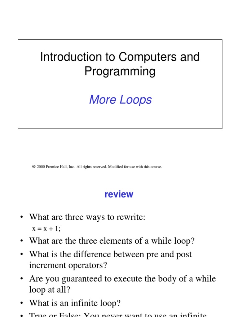 Introduction To Computers And Programming More Loops Pdf Control