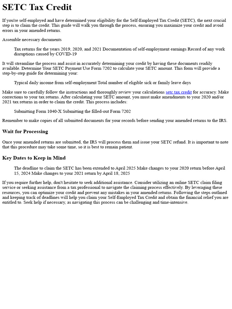 Guide to Claiming SETC for 2020-2021 | PDF | Finance & Money Management