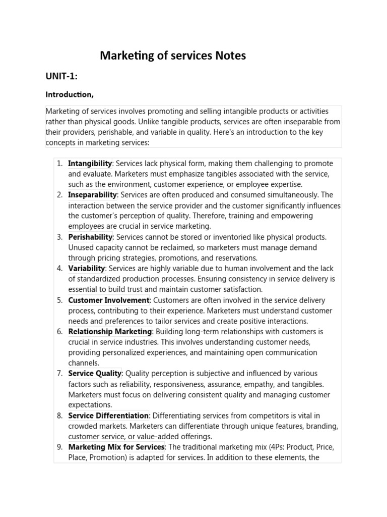 Marketing of Services Notes | PDF | Marketing | Market Segmentation