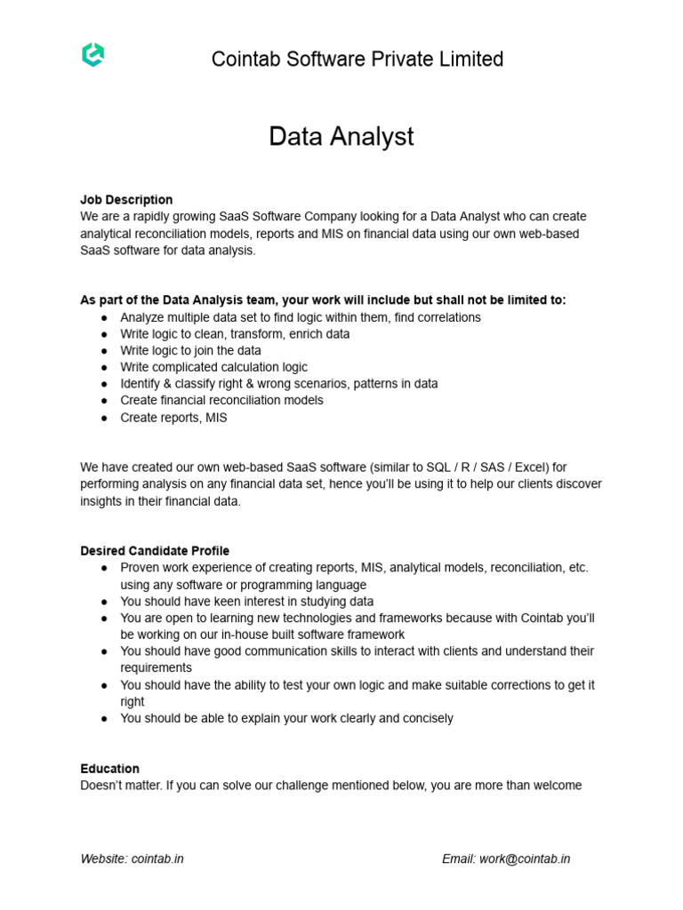 Data Analyst - JD | Download Free PDF | Data Analysis | Data Data Analyst - JD | Download Free PDF | Data Analysis | Data