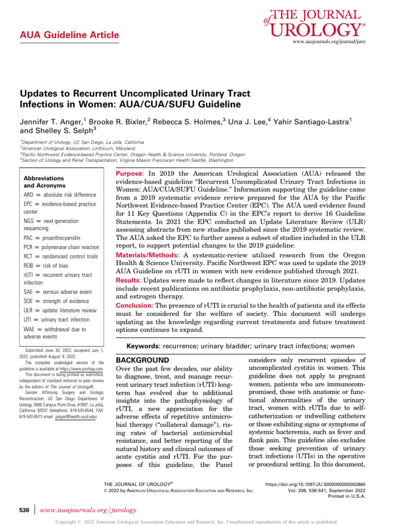 Updates To Recurrent Uncomplicated Urinary Tract Infections in Women ...
