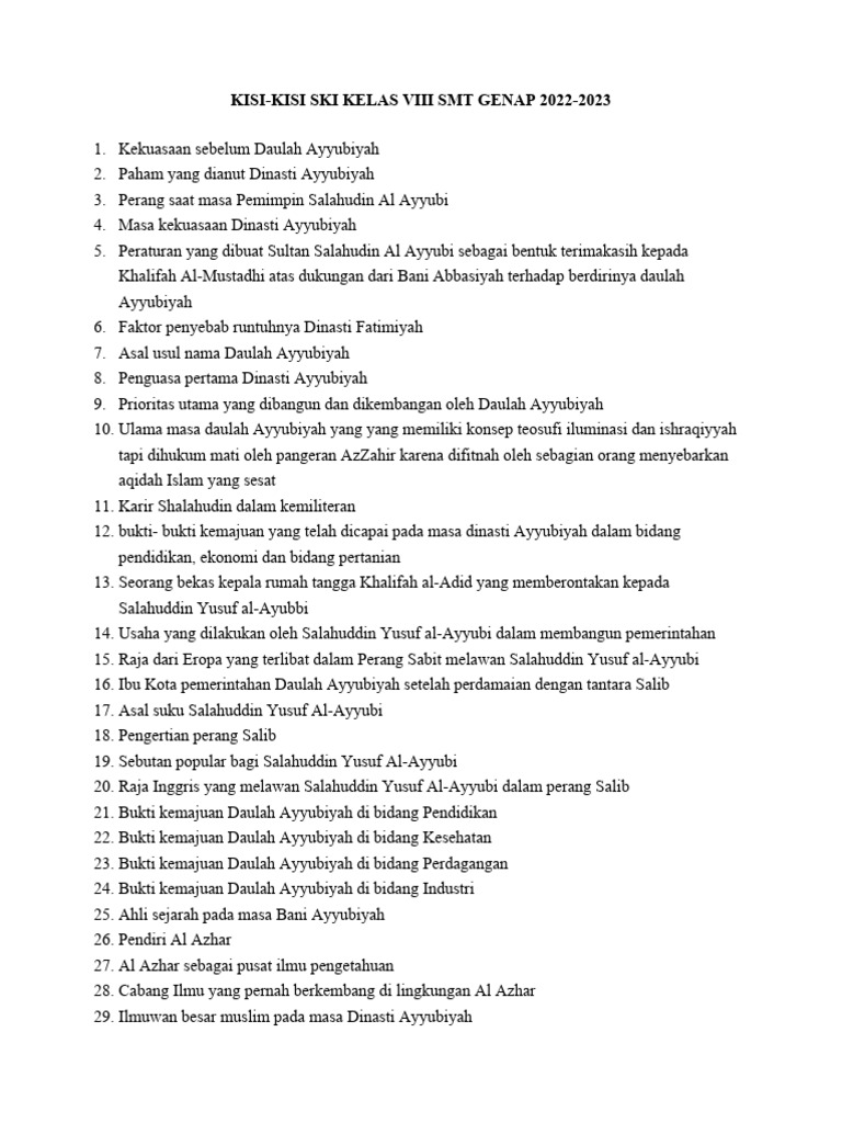 Kisi-Kisi Pat SMT Genap Ski Kls Viii 2022-2023 | PDF