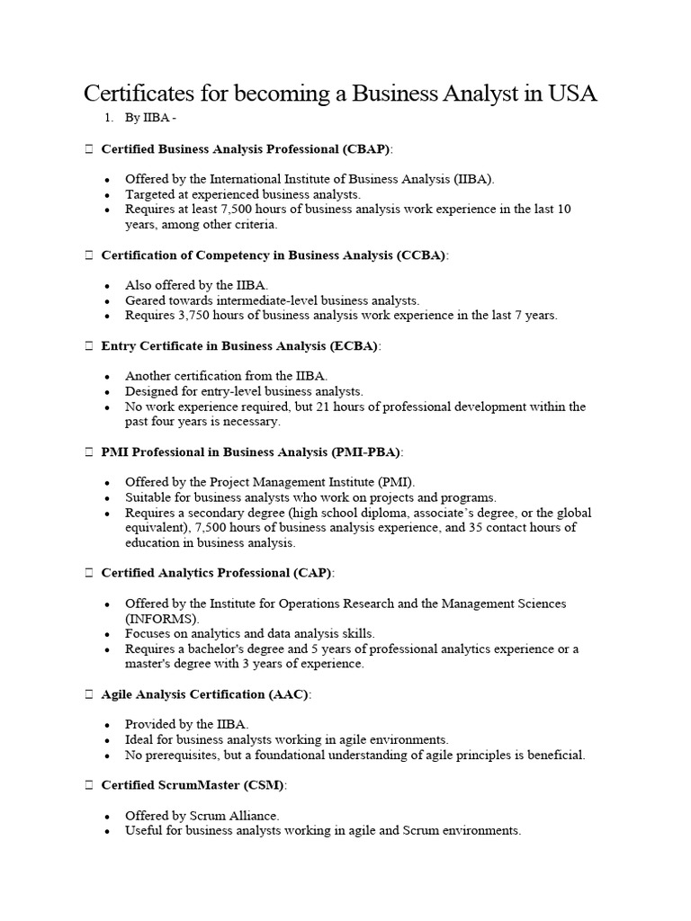 Certificates For Becoming A Business Analyst in USA | PDF | Analytics ...