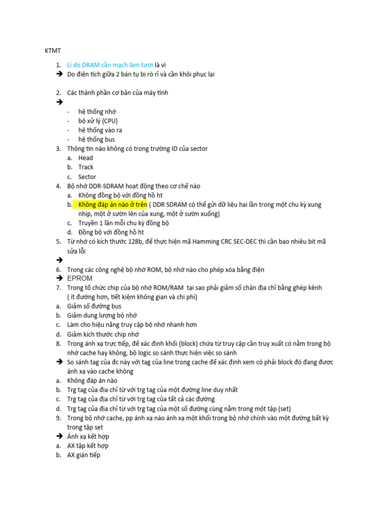 câu hỏi ktmt | PDF