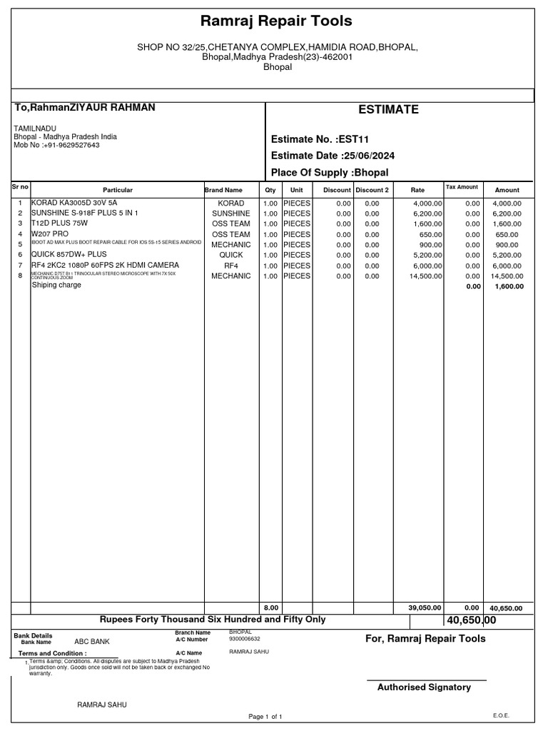 Estimate_A4 (10) | PDF | Personal Digital Assistant | Tablet Computer
