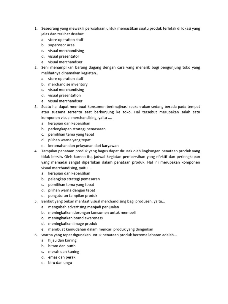 soal evaluasi materi Visual merchandising | PDF