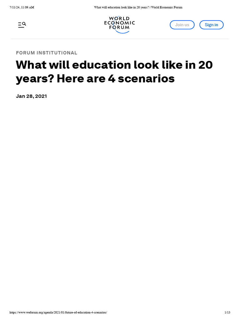 Future of Education: 4 Scenarios | PDF | World Economic Forum | Learning