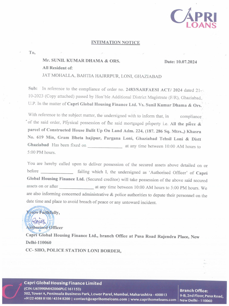 Intimation Notice-Sunil Kumar | PDF