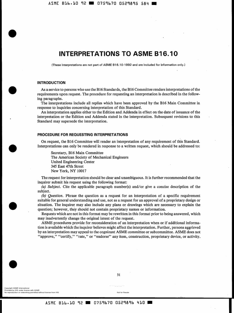 ASME B16.10 Interpretation | Government Information | Government