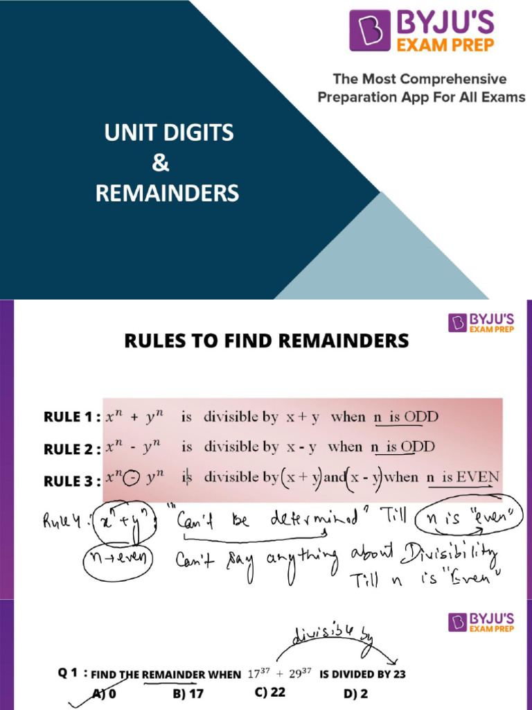 Live Class Unit Digit Remainders | PDF