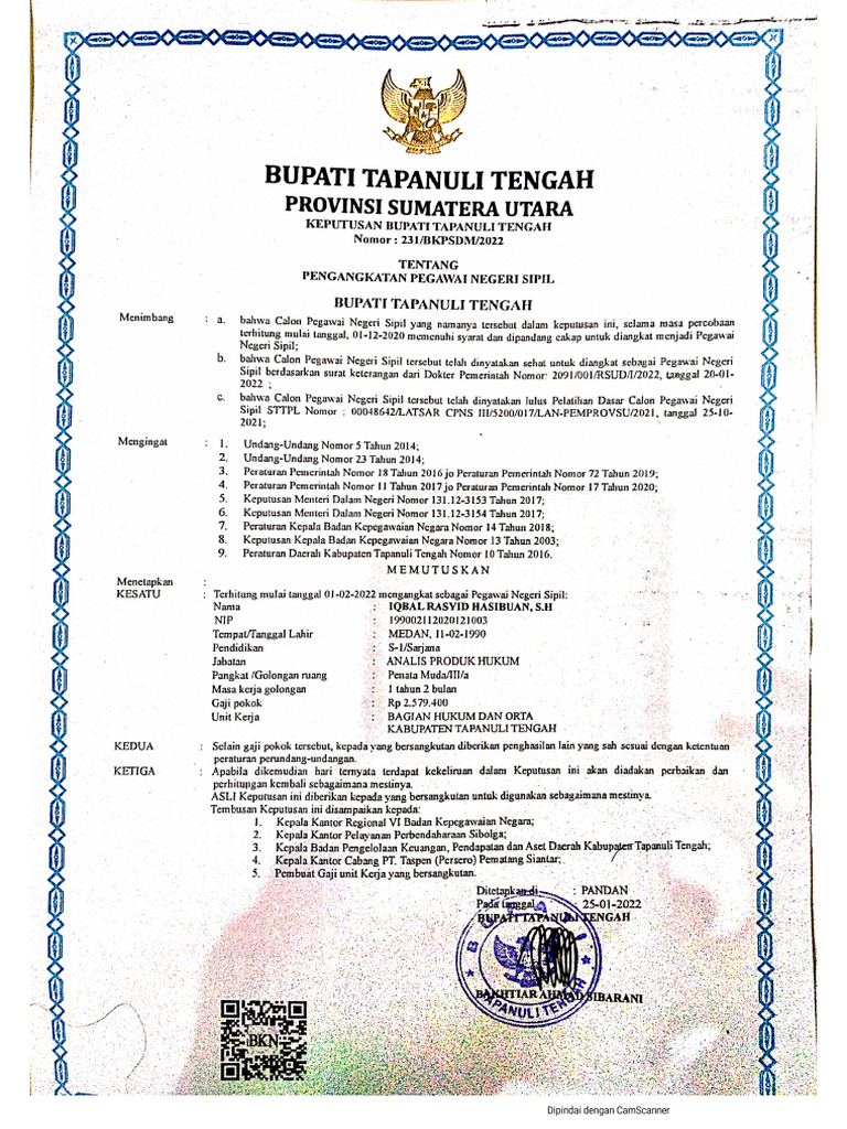 SK PNS Iqbal Rasyid HSB | PDF