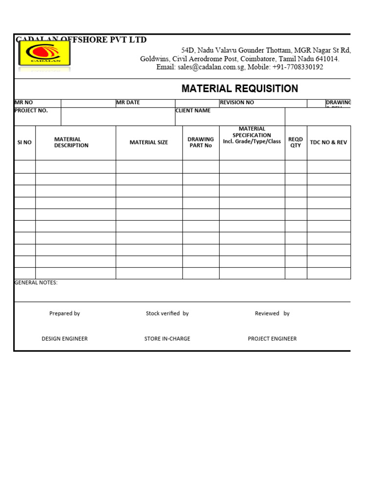 Form No- CAD-F-7-1 - Material Requisition | PDF