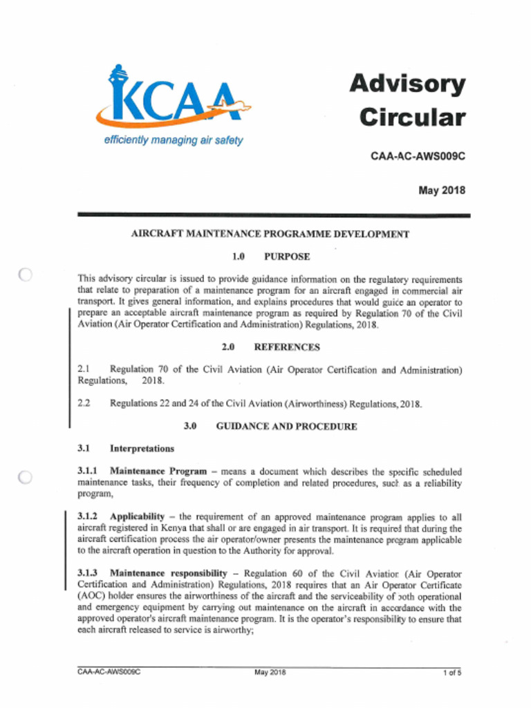 CAA-AC-AWS009C Aircraft Maintenance Programme Development | PDF