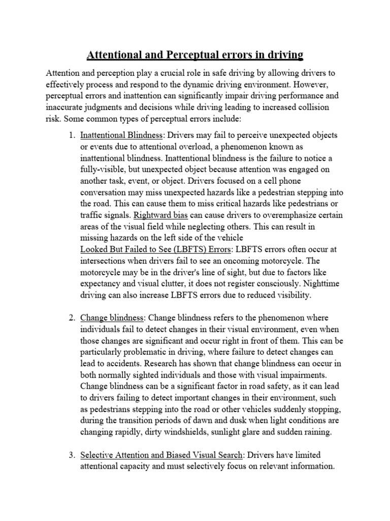 Attentional and Perceptual Errors in Driving | PDF | Attention | Perception