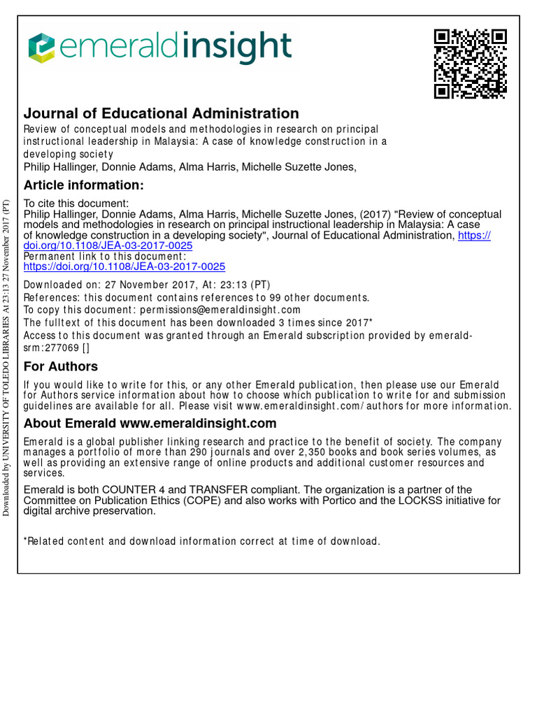 Hallinger 2017 Review of Conceptual Models and Methodologies in ...