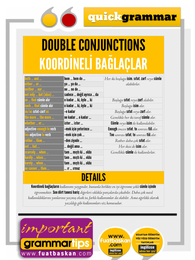 20 Double Conjunctions Koordi̇neli̇ Bağlaçlar | PDF