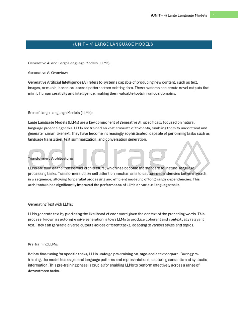 Unit 4 LLM | PDF | Learning | Machine Learning
