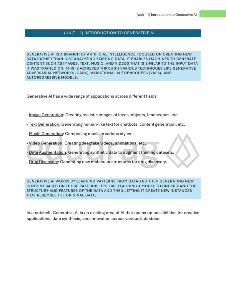 unit1 gen ai | PDF | Artificial Intelligence | Intelligence (AI) & Semantics