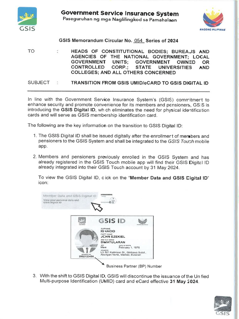 Gsis 20240403-MC-054-2024 | PDF Gsis 20240403-MC-054-2024 | PDF