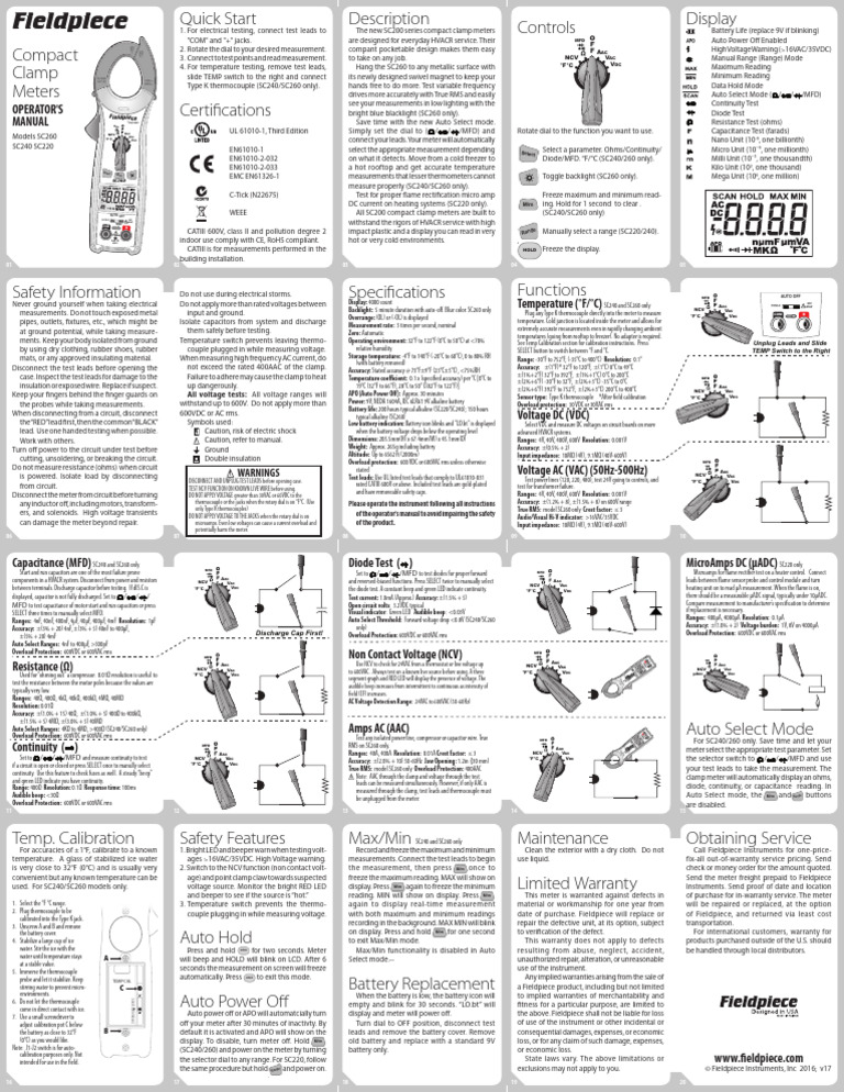 Fieldpiece SC220 | PDF | Alternating Current | Electric Power