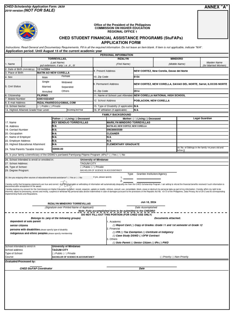CHEDRO1 StuFAPs Application 2639 | PDF