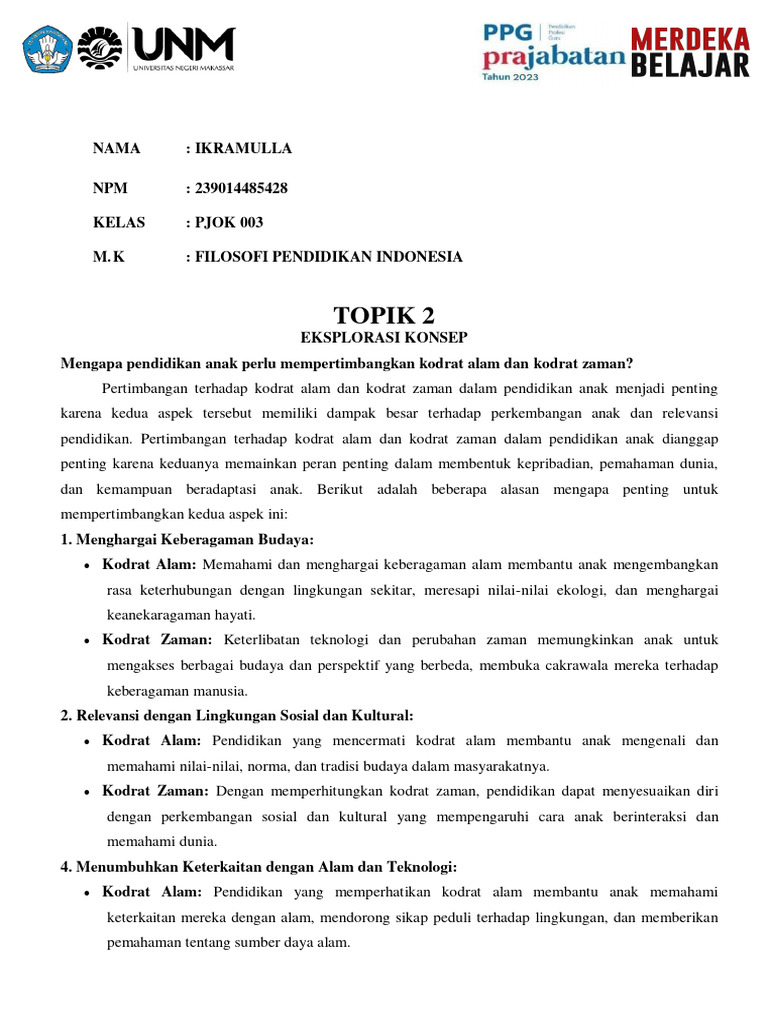 EKSPLORASI KONSEP 08 Refleksi Dan Argumen Kritis Filosofi Pendidikan | PDF