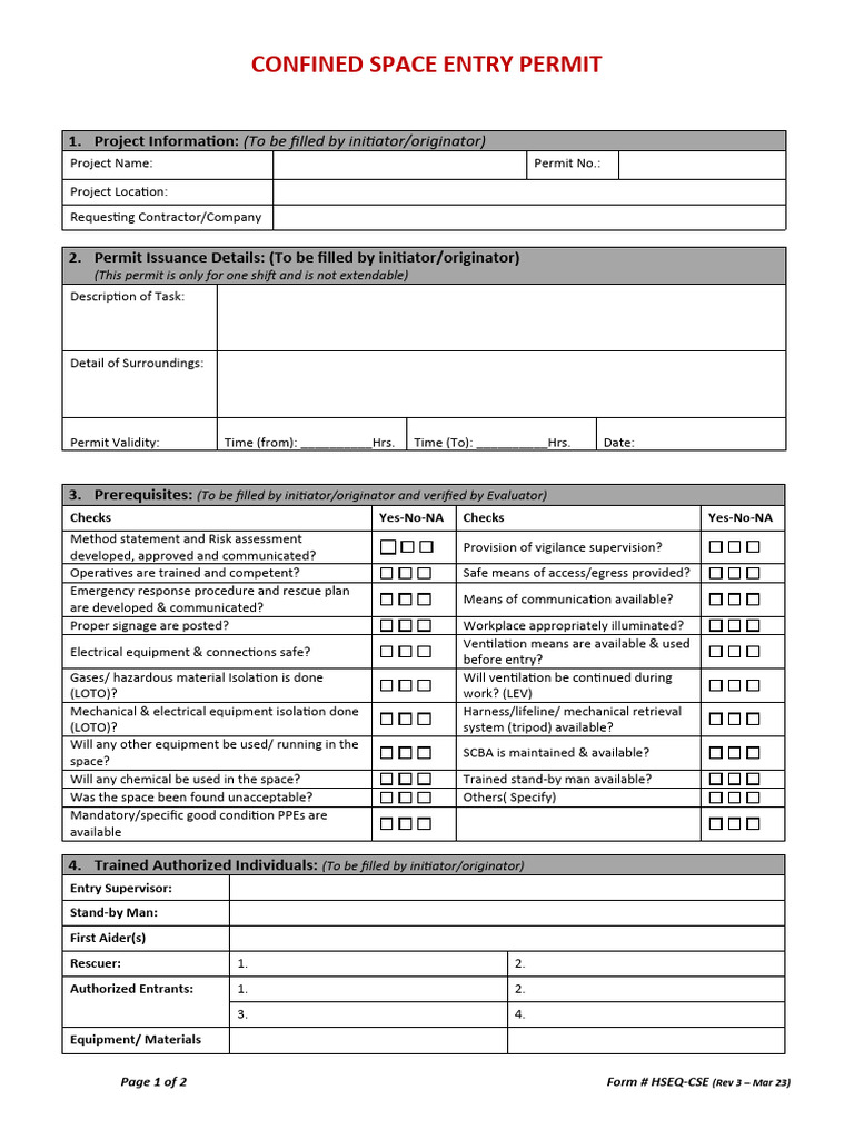 Confinedspaceentrypermitformhseq Cserev3 230424064126 f6640179 | PDF ...
