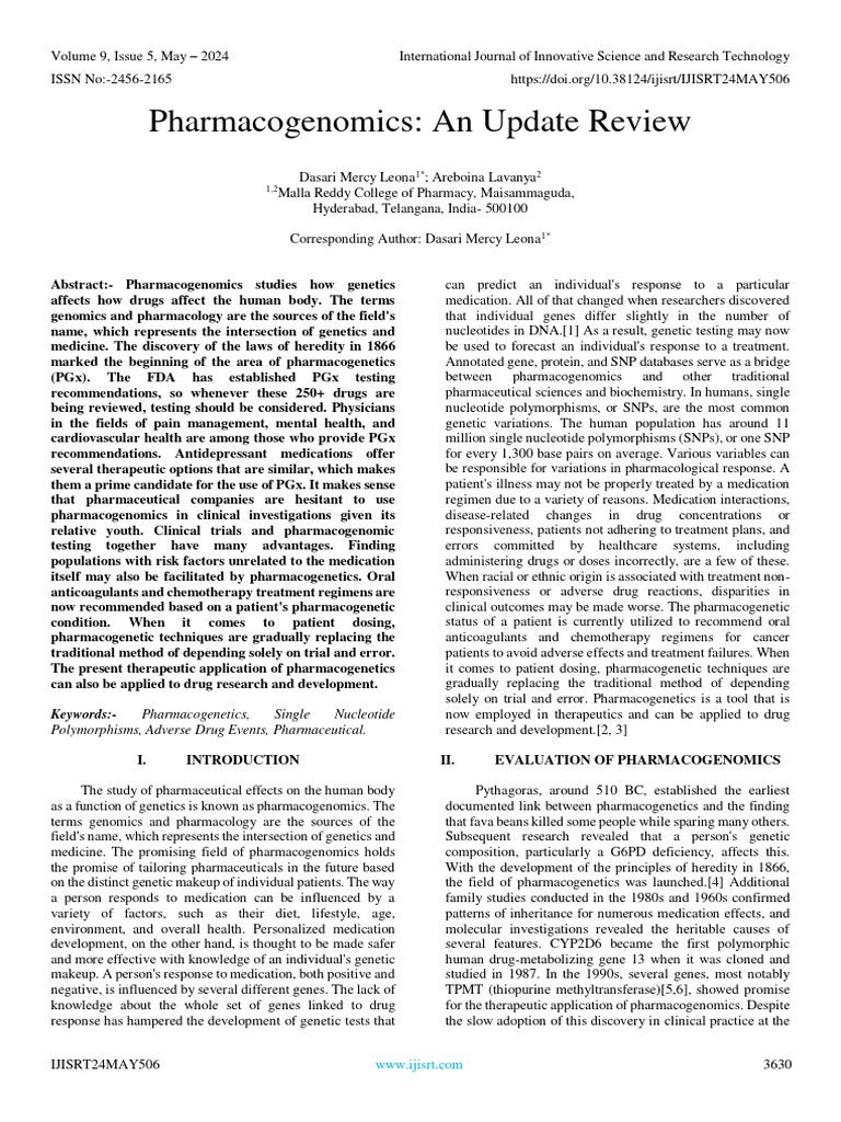 Pharmacogenomics: An Update Review | PDF | Pharmacogenomics | Single ...