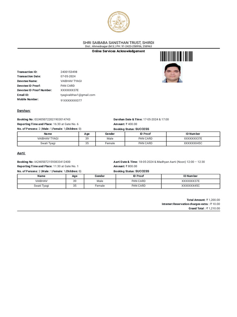 Shri Saibaba Sansthan Trust, Shirdi (Offical Booking Portal) | PDF ...