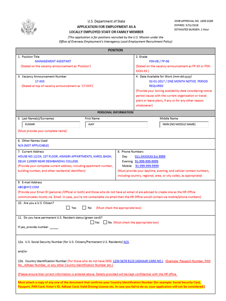 Sample-Filled-DS-174-Form | PDF | Identity Document | Social Security ...