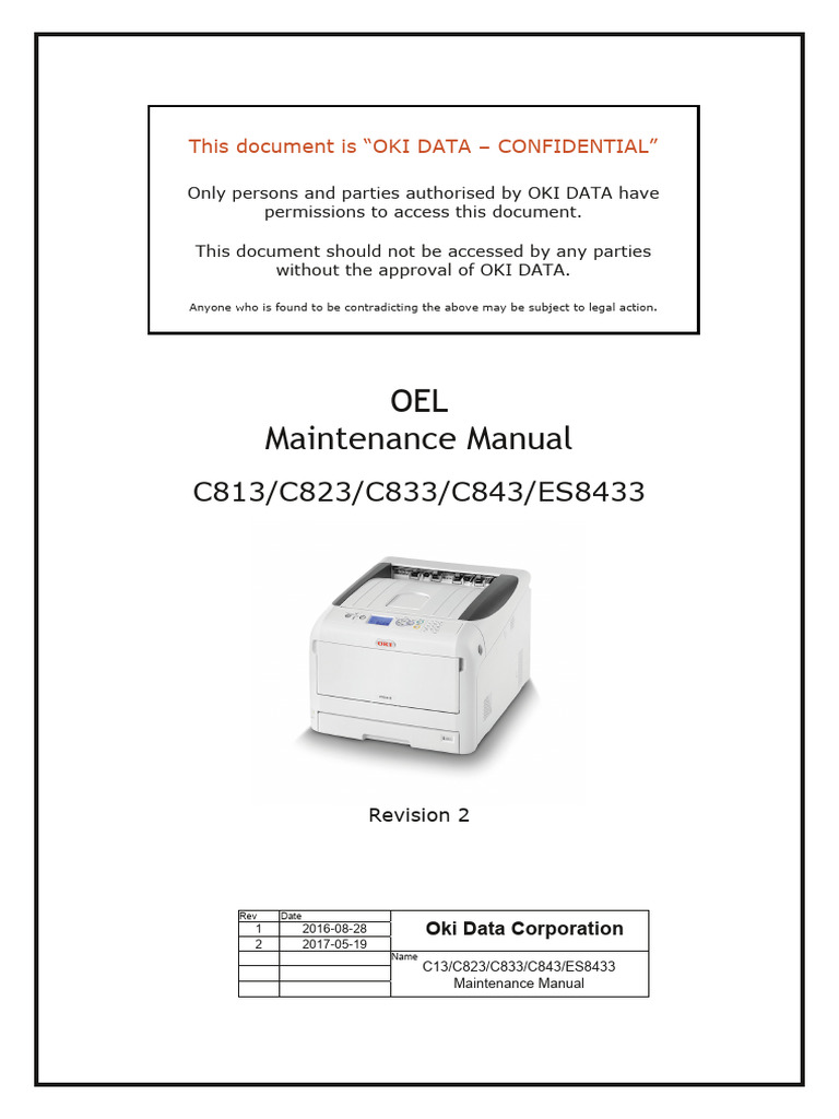 OEL Maintenance Manual: C813/C823/C833/C843/ES8433 | PDF | Usb | Printer (Computing)