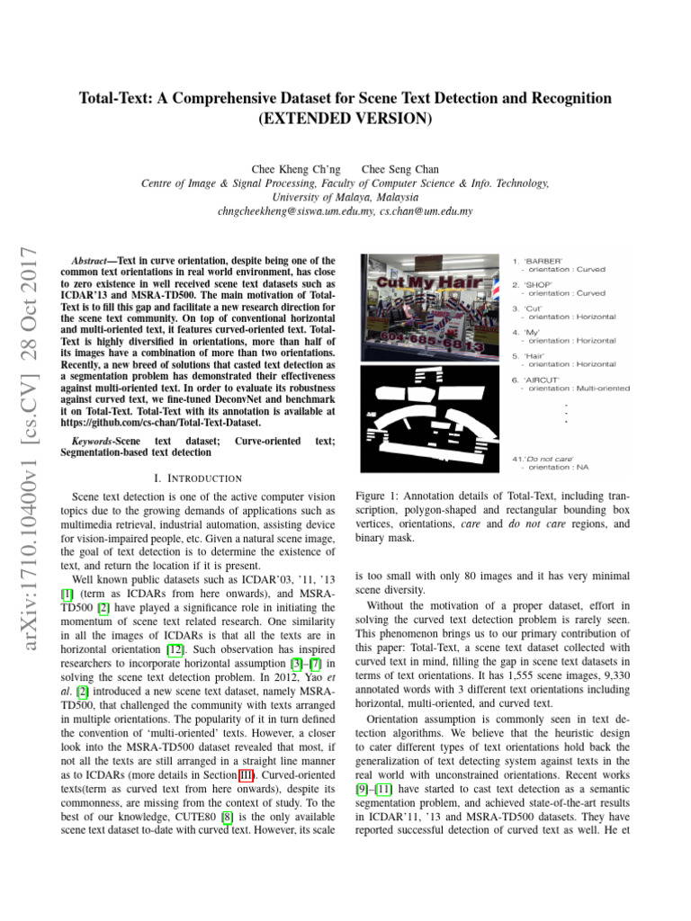 Total-Text: A Comprehensive Dataset For Scene Text Detection and ...