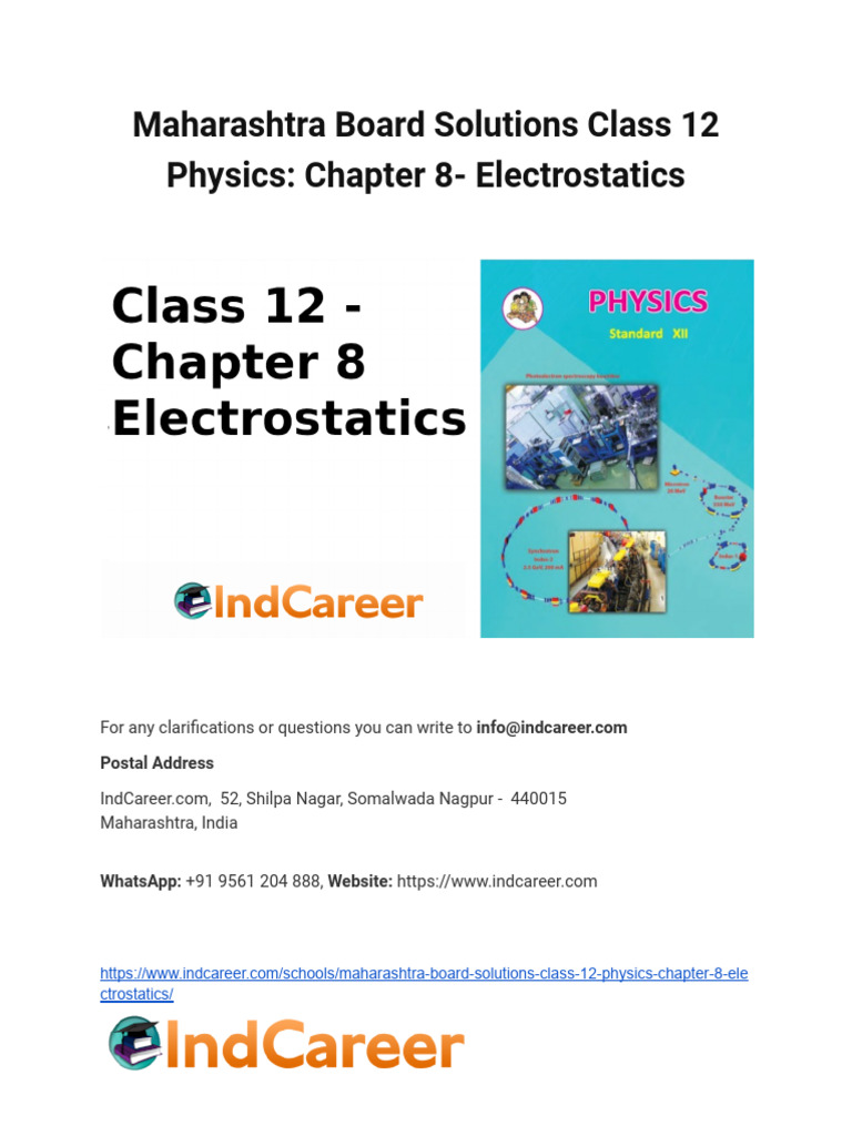 Maharashtra Board Solutions Class 12 Physics - Chapter 8 Electrostatics 1 | PDF | Capacitor ...
