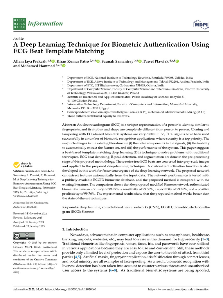 R1 A Deep Learning Technique For Biometric Authentication | PDF | Biometrics | Deep Learning