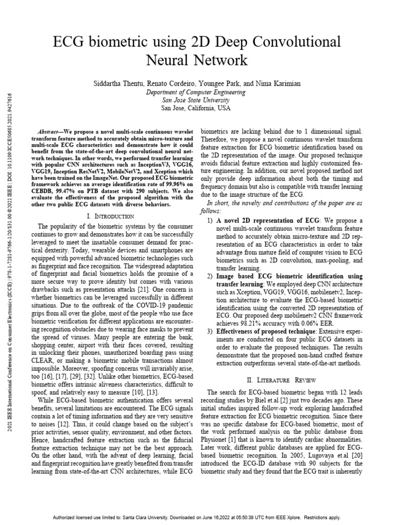 R2 ECG Biometric Using 2D Deep Convolutional | PDF | Biometrics | Deep Learning