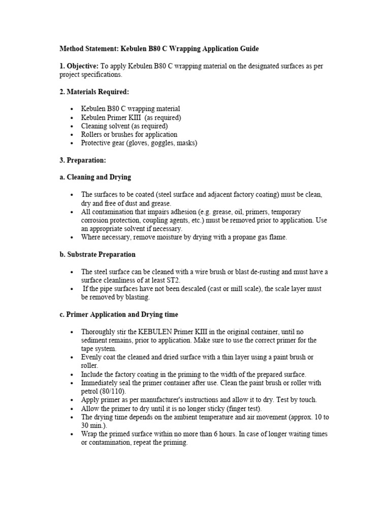 Method Statement-KEBULEN B80 C Tape Wrapping Application Guide | PDF ...
