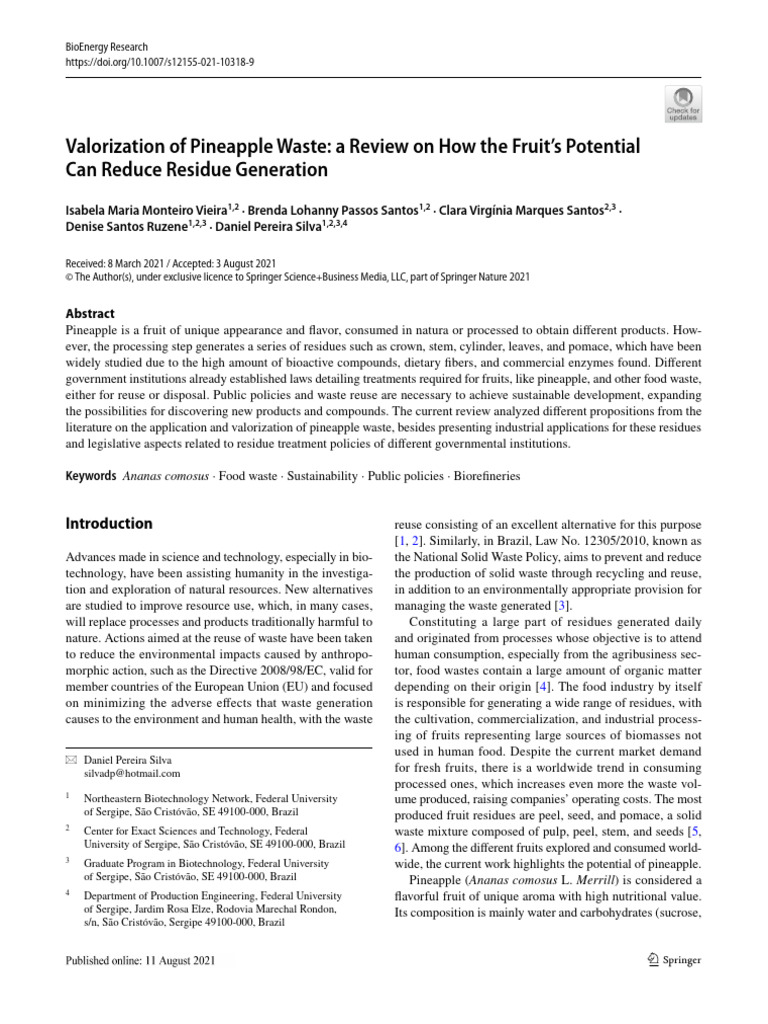 Valorization of Pineapple Waste a Review on How the Fruit’s Potential ...