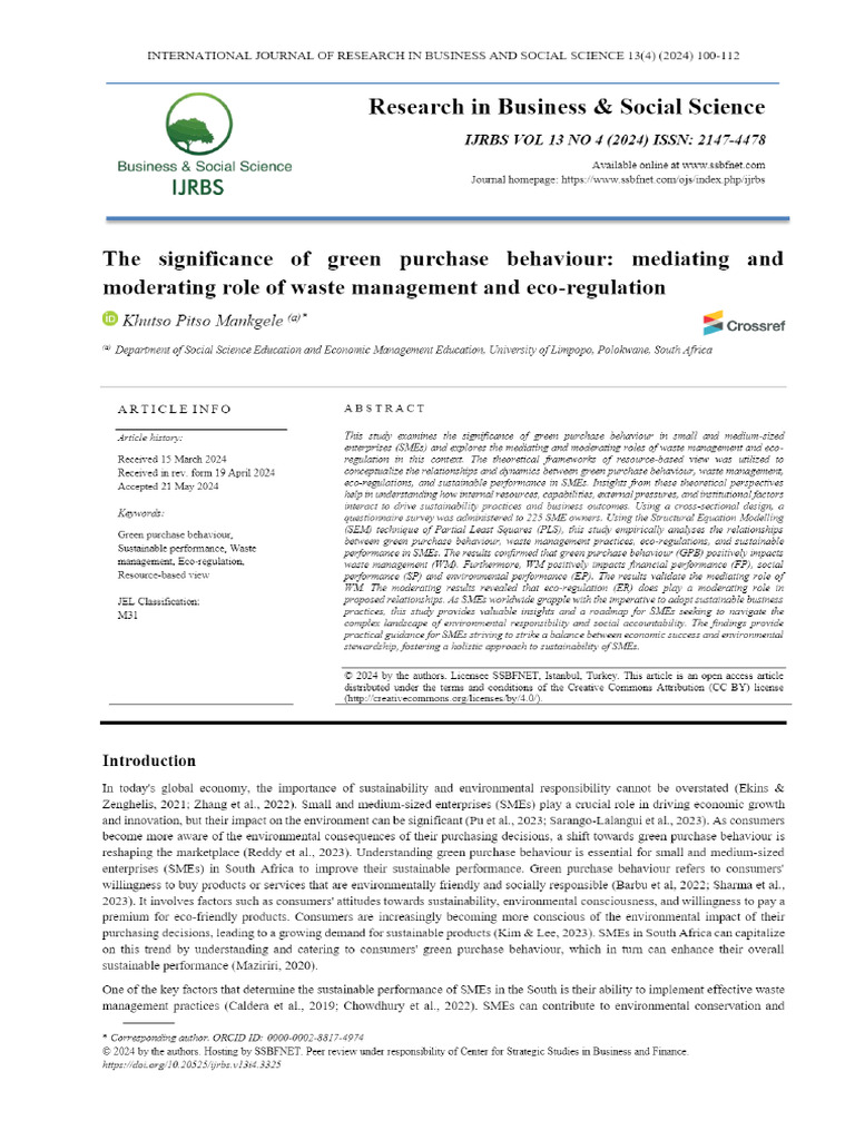 View of the Significance of Green Purchase Behaviour_ Mediating and ...