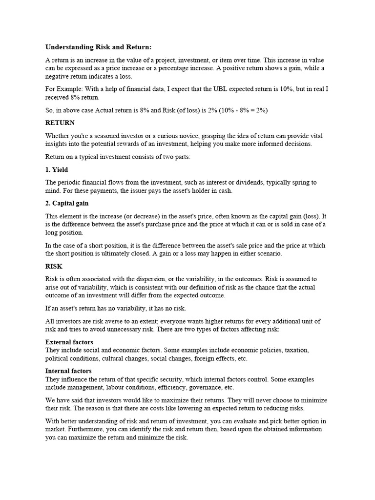 Understanding_Risk_and_Return. | PDF | Sharpe Ratio | Risk