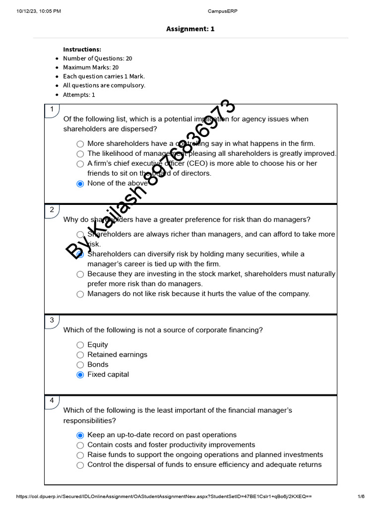 Financial Management Assignment Answers by Kailash_watermark | PDF ...