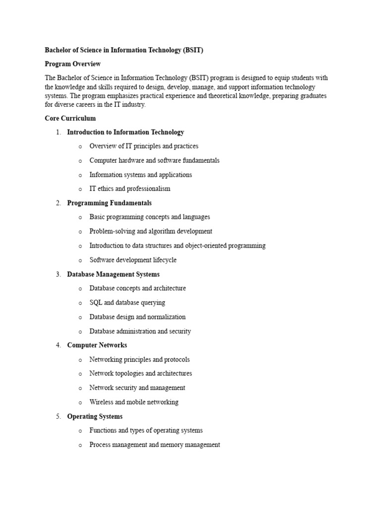 Bachelor of Science in Information Technology | PDF | Databases | Cloud Computing