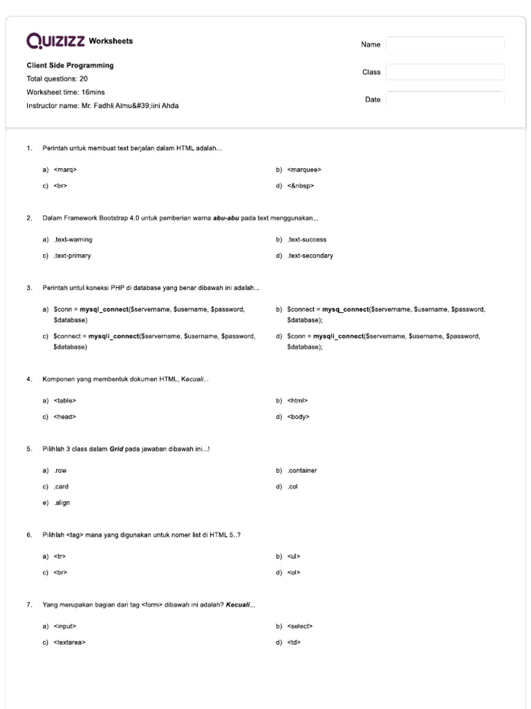 Client Side Programming - Quizizz | PDF