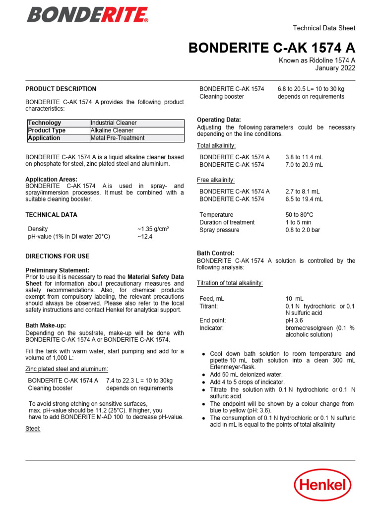 BONDERITE C AK 1574 A en - GL | PDF | Titration | Chemistry