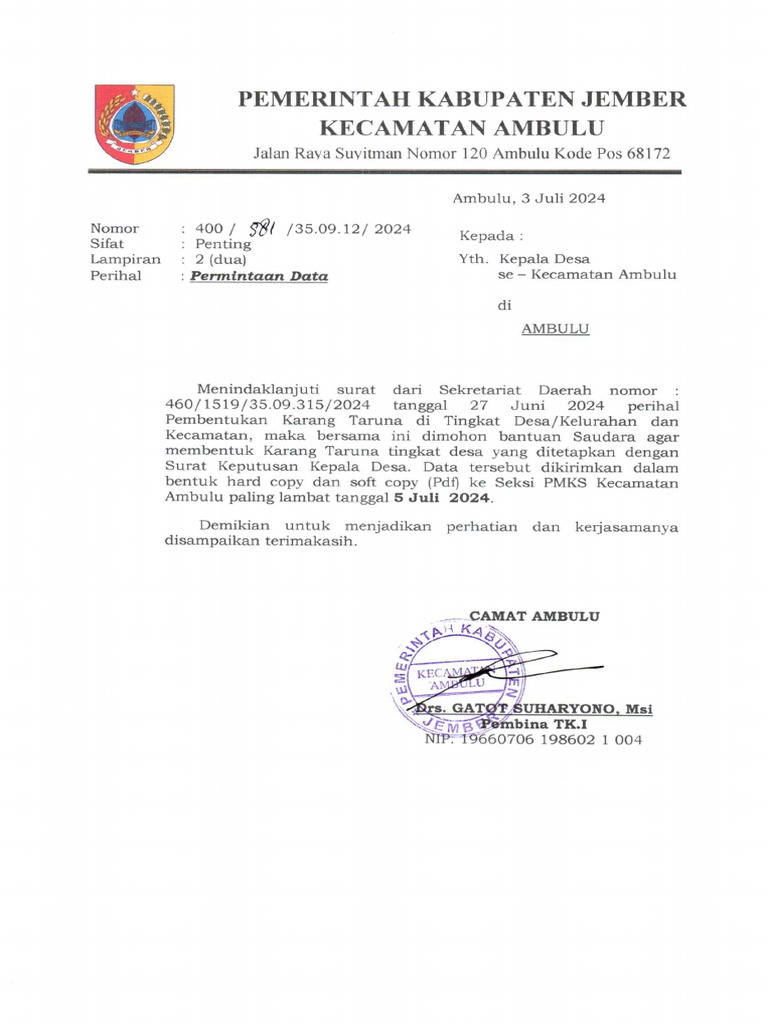 Permintaan Data Karang Taruna | PDF