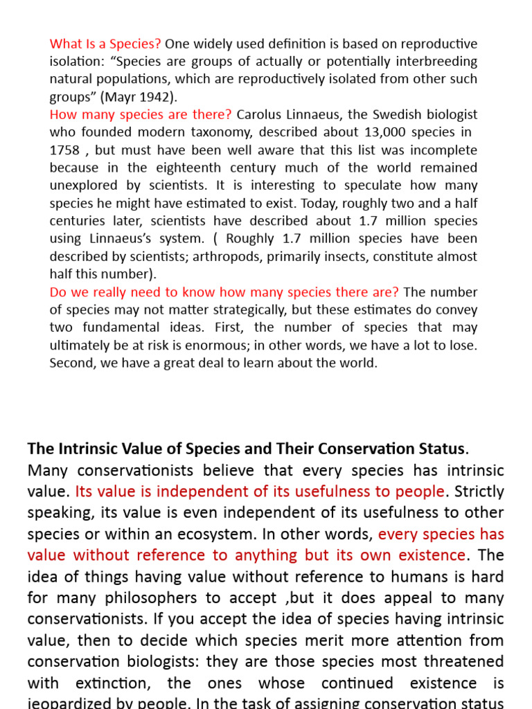 Species Diversity, Conservation, Economic Values | PDF | Endangered ...