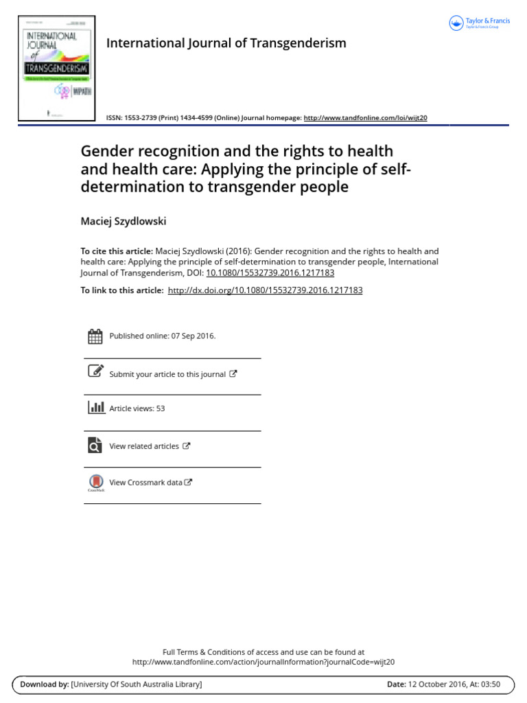 Gender Recognition and The Rights To Health and Health Care - Applying ...