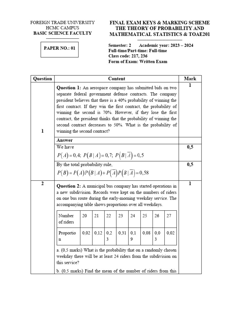 217 236 Solution Final Exam Probability and Statistics 01 02 | PDF ...